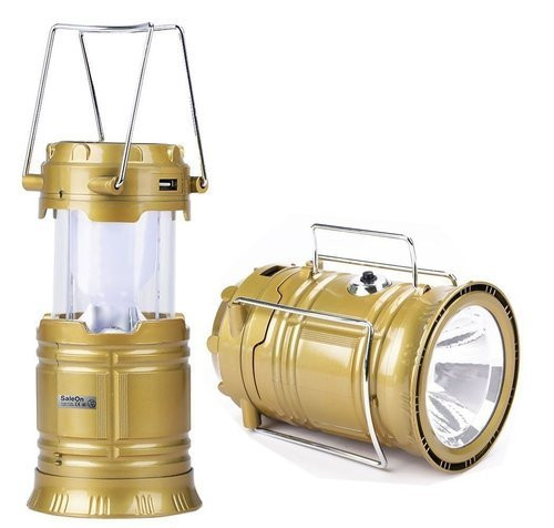 Rechargeable Led Camping Lantern Solar Flashlight Gold | Auramart.lk