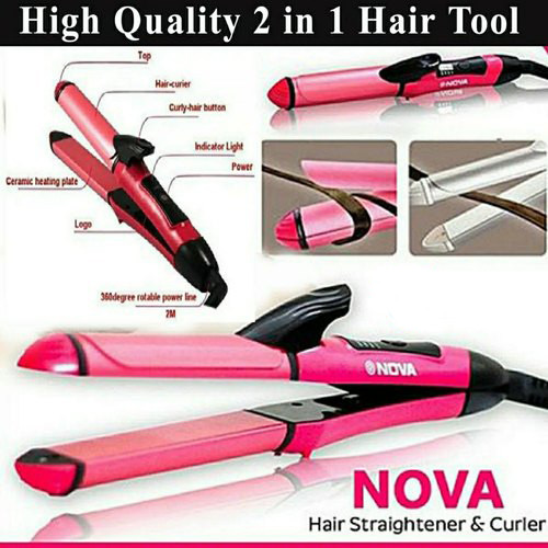 nova Pink 2 In 1 Hair Beauty Set - Hair Curler and Hair Straightener ...