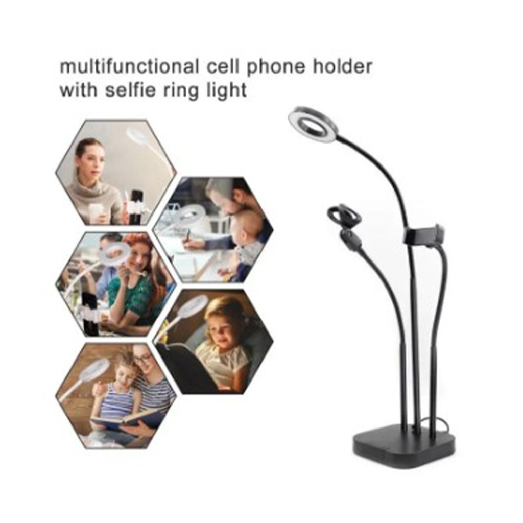 3in1 Dimmable LED Selfie Ring Light With Cell Phone & Microphone Holder ...