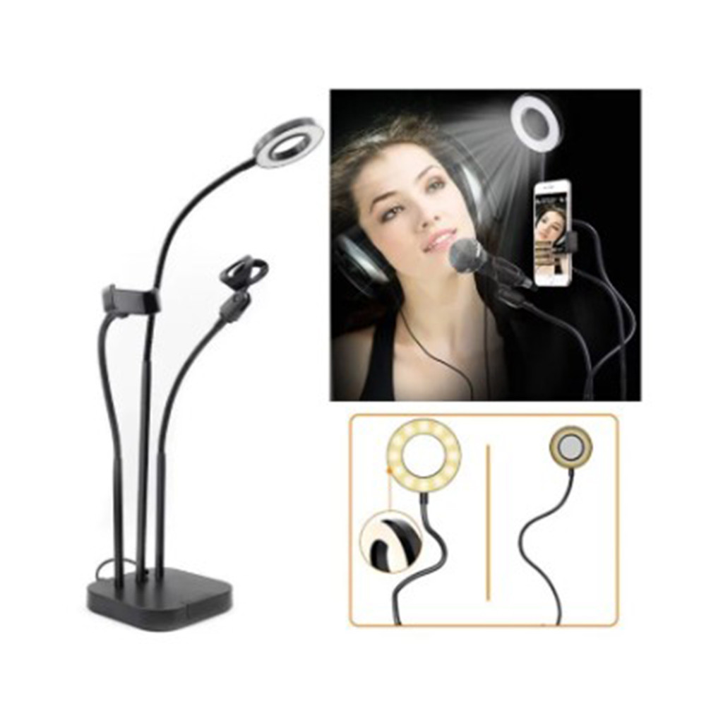 3in1 Dimmable LED Selfie Ring Light With Cell Phone & Microphone Holder ...