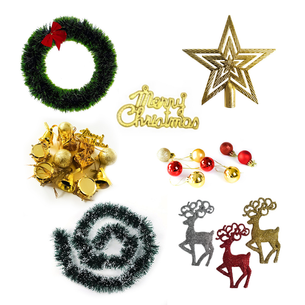 All in one christmas tree decoration pack star topper round garland ...